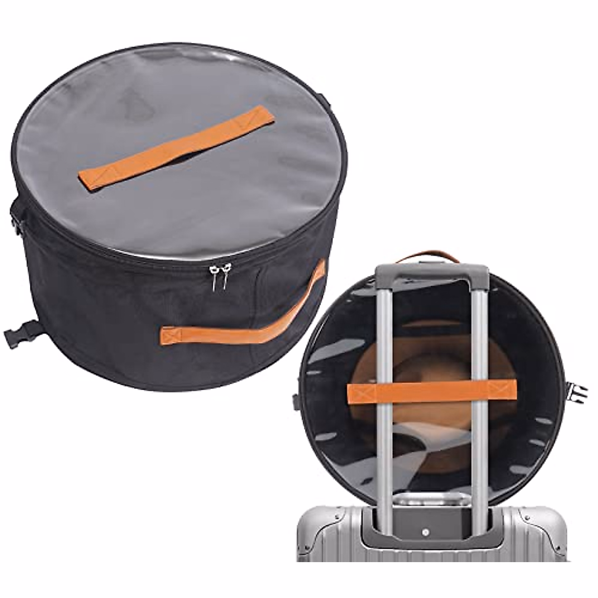 Foldable Hat Box,Round Hat Storage Box with Lid, Stuffed Animal Toy Storage Box, Large Pop-Up Hat Storage Bag, Men and Women Travel Hat box, 17 In Black