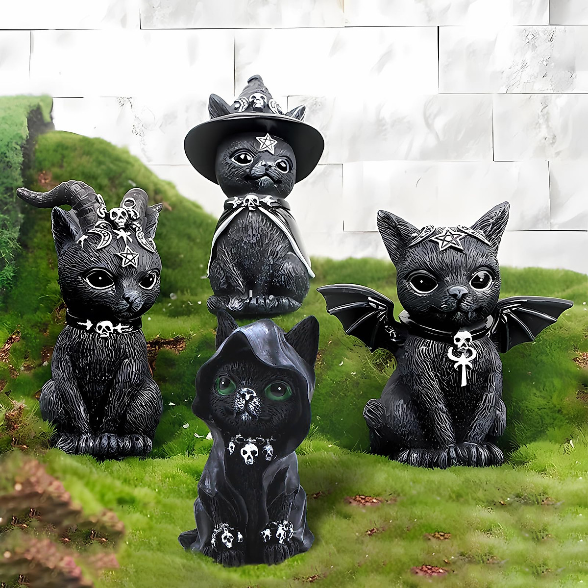 Kilyparty 4PCS Set Cats Garden Decor Cat Gnome Statues for Outdoor Halloween Cat Figurine Cat Lover Idea Cute Cat homedecor Waterproof Figurines Lawn Ornaments