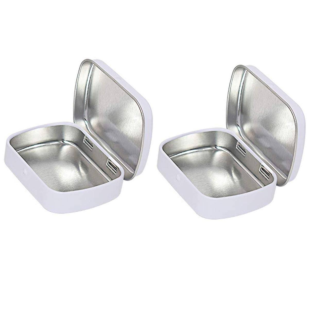 8Pcs Metal Hinged Top Tin Box Containers Rectangular Empty Portable Mini Storage Case Box with Lid for Candies, Pills, Earring, Jewelry and Other Small Craft Item (White)