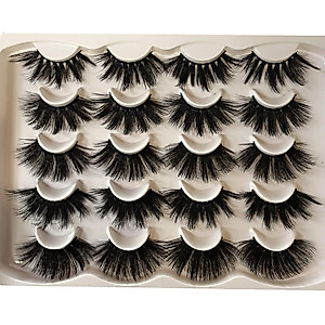 Pooplunch 25MM Faux Mink Lashes Pack Dramatic False Eyelashes 10 Pairs Fluffy Long Thick Volume Mink Eye Lashes Multipack
