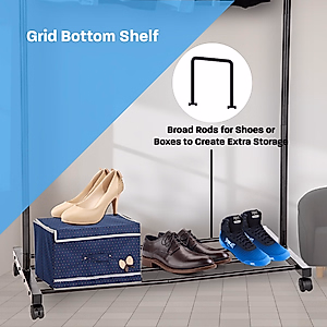 USTECH Heavy Duty Garment Rack with Sturdy Wheels | 450 lb Load Capacity | Adjustable Metal Clothing Anti-Slip Rack for Hanging Clothes, Lockable for Stability (Single Rod)