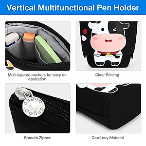 Cute Standing Pencil Case for Kids, Pop Up Pencil Box Makeup Pouch, Christmas Gift Kids Canvas Pen Holder Organizer Cosmetics Bag, Kawaii Stationary (Baby Cow)