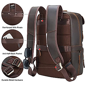 TIDING Vintage Genuine Leather 15.6 Inch Laptop Backpack for Men Business Travel Shoulder Daypacks