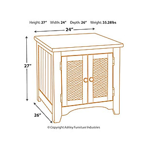 Signature Design by Ashley Wystfield Farmhouse End Table with Storage, Distressed White & Brown Finish
