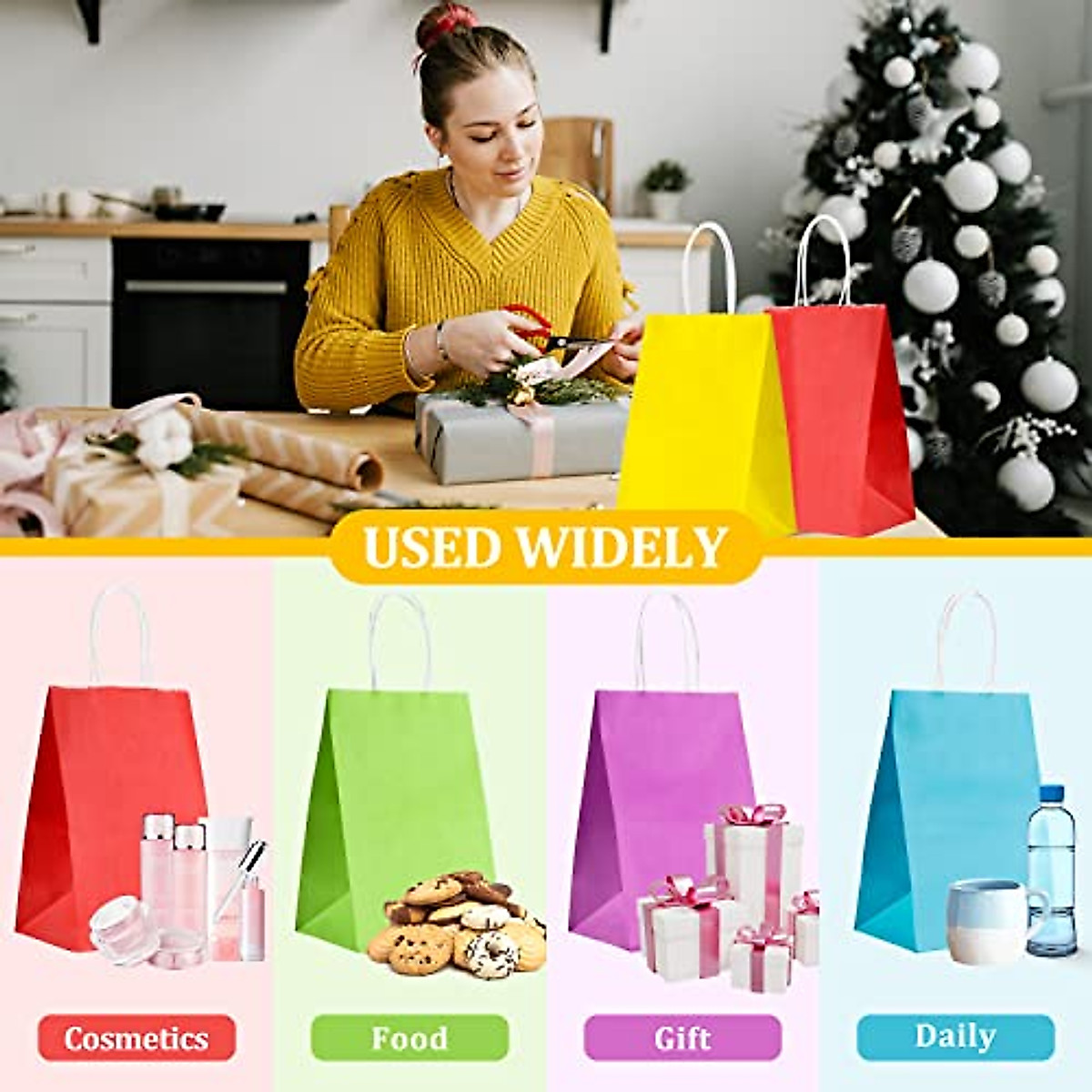 SHOPDAY 36 PCS Party Favor Bags 8x4.25x10.5 Gift Bags with Handles Bulk, Rainbow Kraft Paper Bags Goodie Bags 6 Assorted Colors Birthday Gift Bags Medium Sizes for Kids Wedding Craft Baby Shower Christmas
