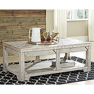 Signature Ashley Farmhouse Lift Top Coffee Table and End Table Set | Whitewash Weathered Finish