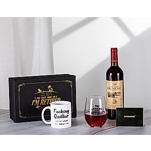 PUGED Unique Retirement Gift for Men Gifted Package Set 11 oz Coffee Mug and 18 oz Stemless Wine Glass Funny Male Retired Idea Goodbye Gift for Coworkers Office, Grandpa, Dad and Husband