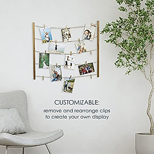 MELANNCO Natural Twine Two Bar Hanging Photo Collage with 30 Wood Clips