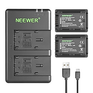 Neewer VW-VBT190 Battery (2-Pack/1950mAh) and Dual USB Charger Kit Compatible with Panasonic HC-V110 V130 V160 V180 HC-V201 V210 V250 HC-V380 HC-V510 V520 V550 HC-V710 V720 V750 V770 HC-VX870