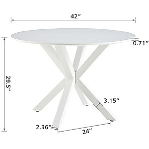 Modern Round Dining Table for 4, White Kitchen Tables MDF Top with X-Shaped Metal Legs, Small Space-Friendly Kitchen Table, Dining Room or Office, 42-Inch
