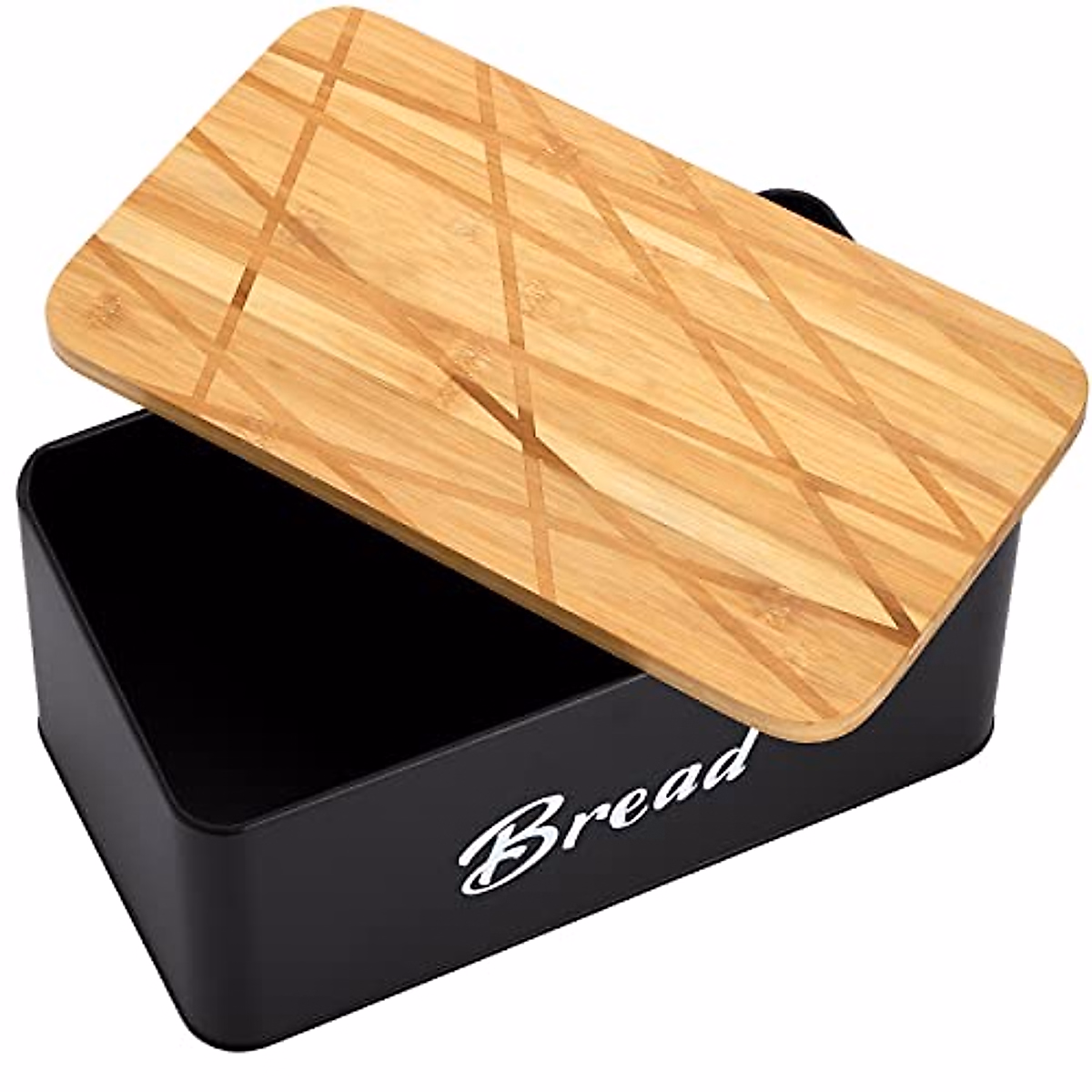 Lyellfe Farmhouse Metal Bread Box, Black Bread Storage Container with Cutting Board Lid, Vintage Retro Bread Keeper Bin for Homemade Bread, Kitchen Countertop, Pantry, Freezer, Keep Fresh
