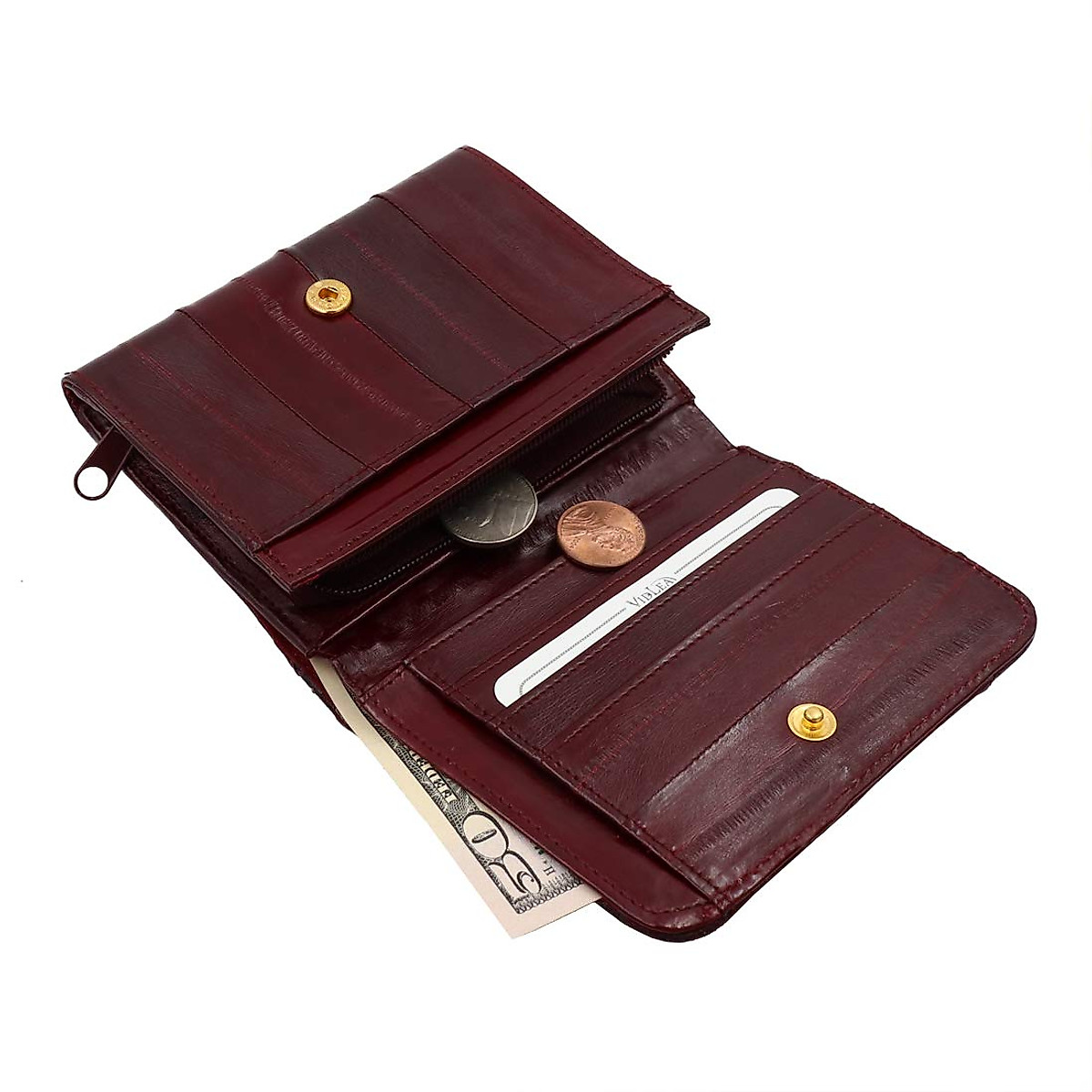 Zipper Wallets for Women Compact Bifold Eel Skin Wallet Credit Card Holder Coin Purse ELZH (Purple)