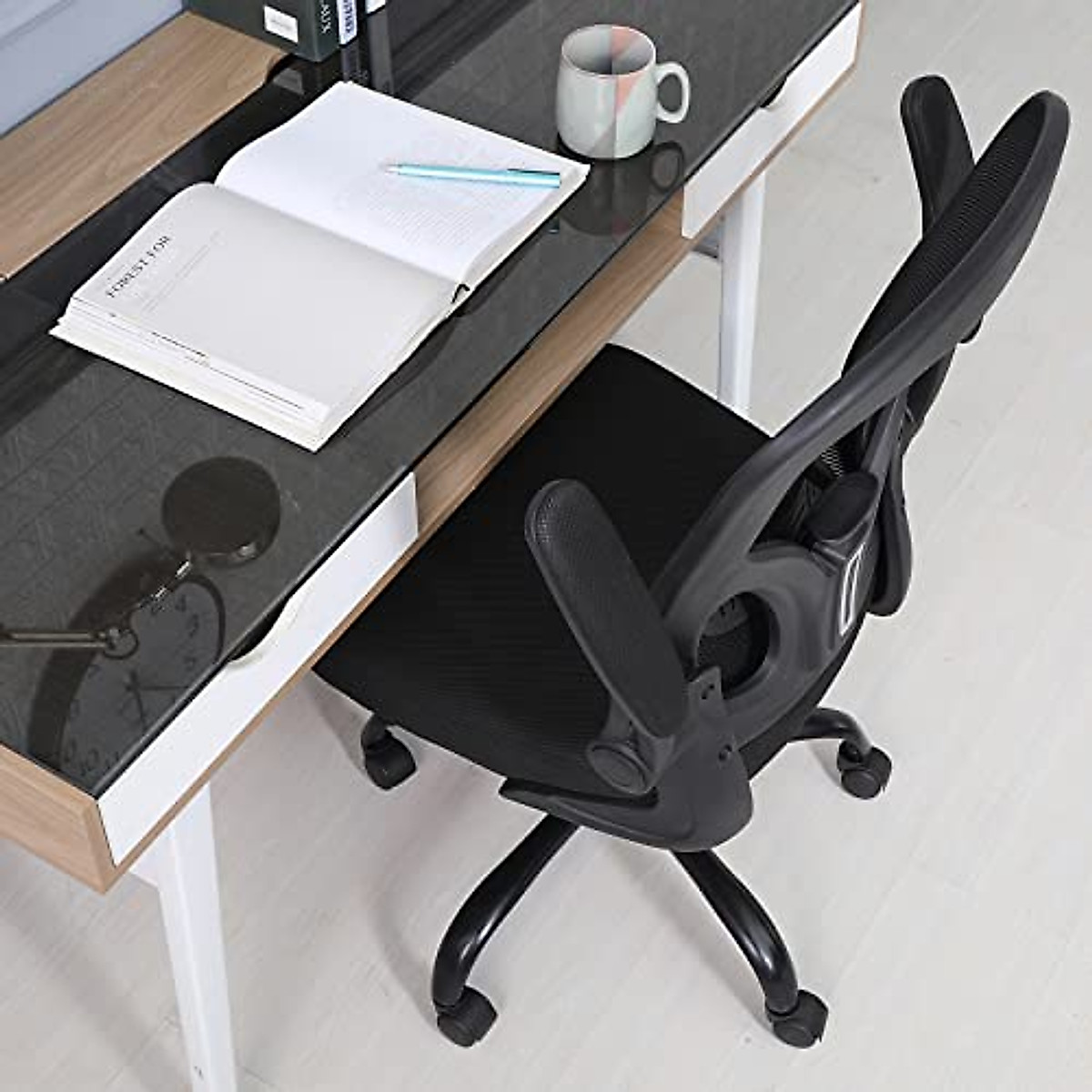 Home Office Desk Chair Set of 8 Ergonomic Office Chair with Rocking Lock Mesh Office Chair Black Computer Desk Chair Adjustable Height Swivel Chair