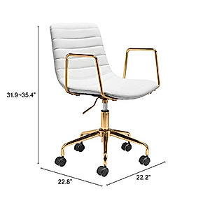 Zuo Modern - Eric Office Chair White & Gold - Modern - Seating - Steel, Foam, 100% Polyurethane - Indoor - 35.4in Height