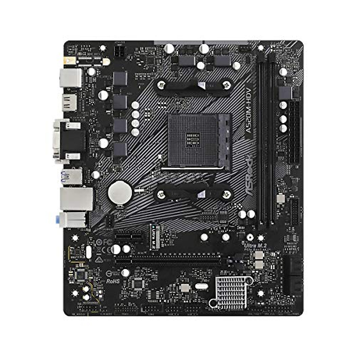 ASRock A520M-HDV Supports AMD AM4 Socket Ryzen™ 3000, 4000 G-Series and 5000 and 5000 G-Series Desktop Processors Motherboard, 32 GB memory storage