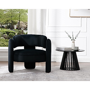 HNY Mid Century Modern Velvet Barrel Accent Chairs Set of 2 Clearance, Comfy Round Upholstered Armchairs with Open Back, Side Club Lounge Arm Chairs for Living Room, Bedroom, Small Spaces, Black