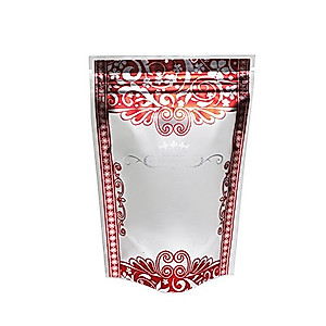 100PCS Matte Red & Silver Border Royal Crown Flower Design Stand-Up Zip Seal Bags 10x15cm (3.9x5.9")