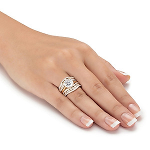 PalmBeach 18k Yellow Gold or Platinum Plated Sterling Silver Round Cubic Zirconia 2 Piece Jacket Bridal Ring Set Size 9