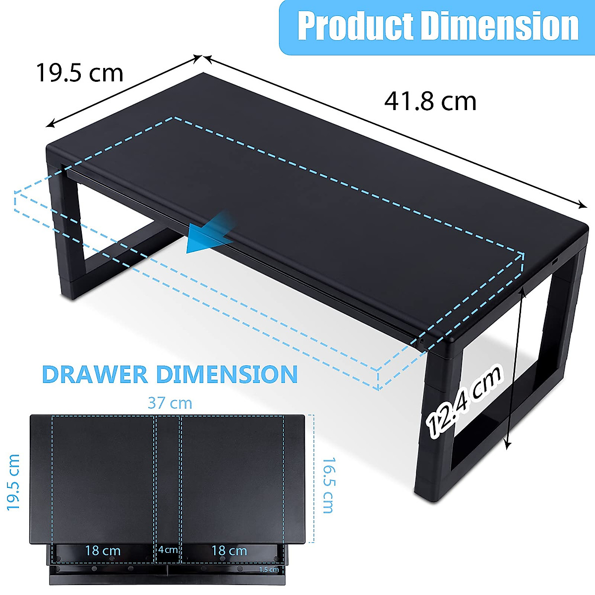 Monitor Stand Riser, Kavalan Lightweight 4 Level Height Adjustable Computer Monitor Stand & Desktop Printer Stand with Storage Drawer for Office Desk Accessories, Supports up to 5kg PC Monitor, Laptop