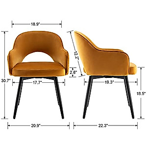 DUOMAY Swivel Dining Chair Set of 2, Velvet Upholstered Side Chair Modern Accent Guest Chair Home Office Desk Chair with No Wheels for Dining Room Living Room Office, Yellow