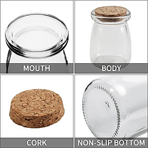 TAOUNOA 29 Pcs Small Glass Jars with Cork Lids, 5 oz Yogurt Jars Candle Jars Mini Glass Bottles Wedding Favor Jars Little Pudding Jars with String