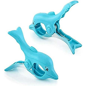 2 Set (4 Ct) Bubble Fish / Dolphin Beach Towel Clips Jumbo Size for Beach Chair, Cruise Beach Patio, Pool Accessories for Chairs, Household Clip, Baby Stroller