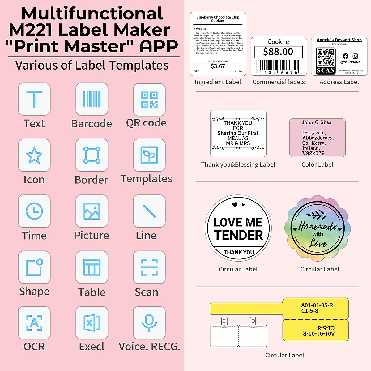 Phomemo Label Maker -3Inch Pink Label Maker, Upgrade Portable Bluetooth Thermal Label Printer for Small Business, Crafts, Clothing, Food Ingredient, Easy to Intall, for Phone&PC, with 3 Roll Paper Set