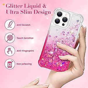 Ruky for iPhone 14 Pro Glitter Case, Bling Sparkle Flowing Quicksand Waterfall Flexible Soft TPU Bumper Cushion Shockproof Protective Women Girls Phone Case for iPhone 14 Pro 6.1 inches, Gradient Pink
