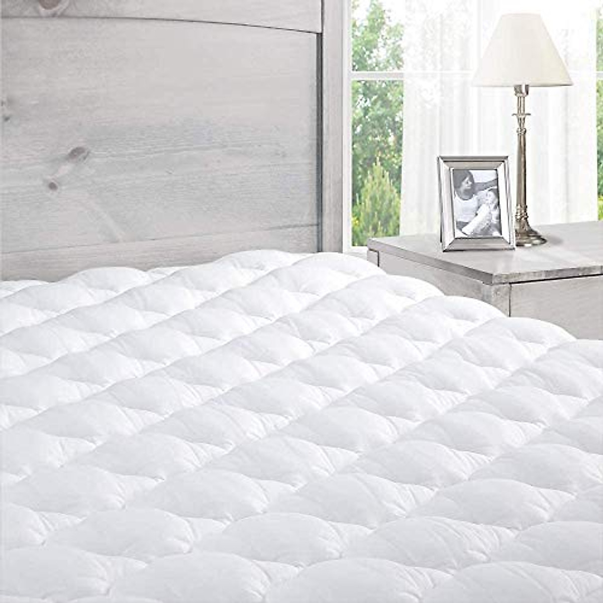 ExceptionalSheets Pillow Top Mattress Pad | Found in Marriott Hotels with Fitted Skirt and 18" Deep Pockets | Supportive Pillowtop Mattress Pad Cover with Additional Layer of Cluster Fiber | Queen