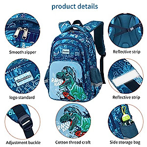 Cusangel Kids Backpack Boys,Boys Backpack with Lunch Box Multi Compartment Backpack, Dinosaur Backpack Chest Strap Side Pockets 16 Inch