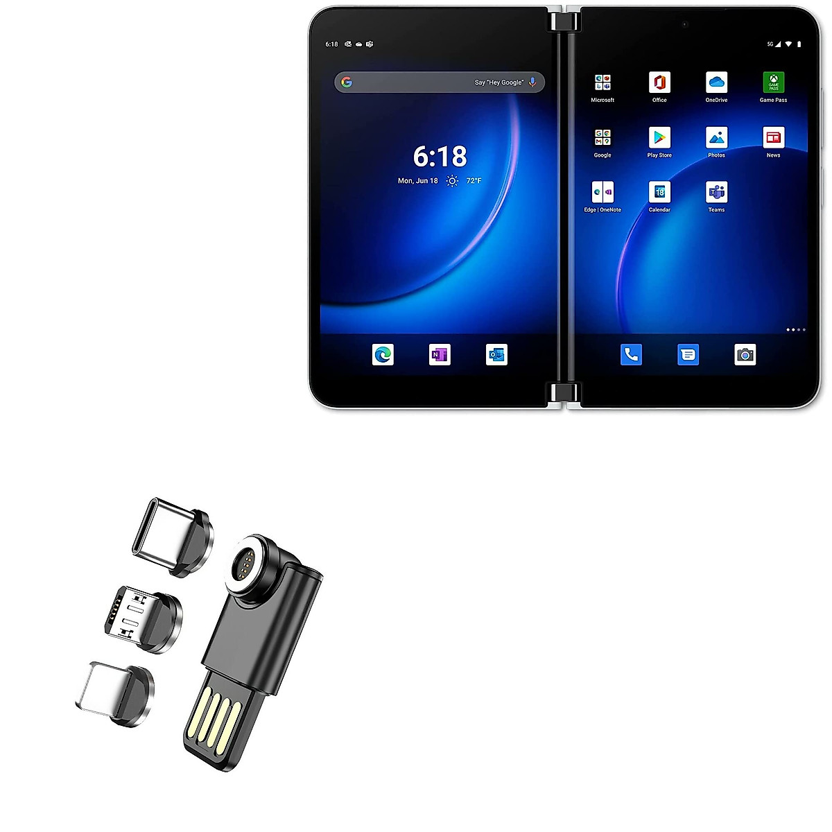 BoxWave Cable Compatible with Microsoft Surface Duo 2 5G - MagnetoSync Mini Adapter, Magnet Charging Cable USB Type-C Micro USB - Jet Black