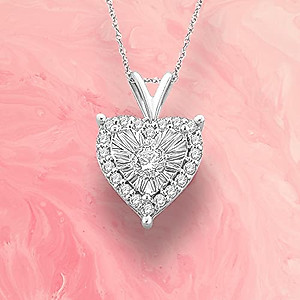 NATALIA DRAKE 1/4 Cttw Heart Halo Diamond Necklace for Women in Rhodium Plated 925 Sterling Silver Color H-I/Clarity I1-I2
