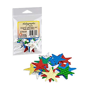Hygloss Products Holographic Shape Cut-Outs, Sparkly Card Stock Stars in Assorted Designs and Colors, 2-Inch, 30 Per Pack