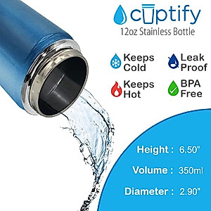 Personalized Kids Water Bottle with Straw Lid on Baby Blue Glitter for School Engraved Custom Children Name 12 oz Modern Insulated Stainless Steel Steel