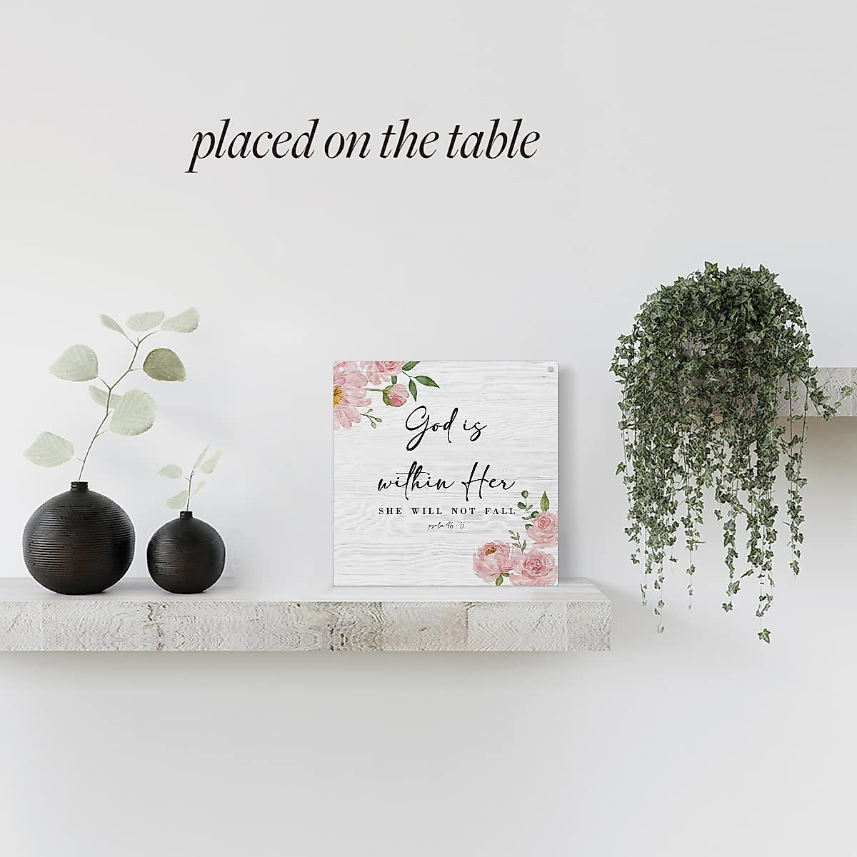 Inspirational Rustic Christian wall decor Gifts, pink room Women Religious Wood Sign Home Farmhouse Wall Hanging Decor Pink Flower Wooden Wall Art Decor Plaque for Bedroom Psalm 46:5