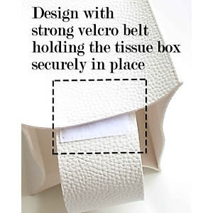 Leather Tissue Box Cover Rectangular – with Bottom Belt [JESMINI, White] Modern PU Leather Long Rectangle Tissue Box Cover Decorative for Bathroom Vanity Countertop/Night Stands/Office Desk
