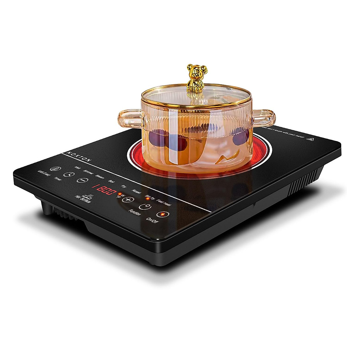 Noxton Portable Electric Stove, 1800W Electric Cooktop Single Burner Countertop with Child Safety Lock, Timer, Residual Heat Indicator, 110V Ceramic Infrared Hot Plate