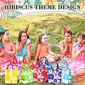 Teling 24 Pcs Hibiscus Party Tote Bags Hawaiian Non Woven Gift Bags with Handles for Tropical Aloha Luau Tiki Summer Party Supplies
