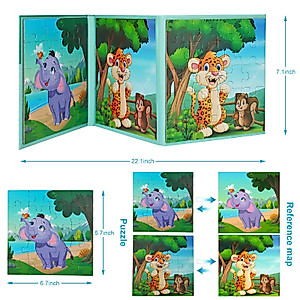 2 Set BST SHIER Magnetic Puzzles for Kids Ages 3 4 5 6, TWO-20 Piece Mermaid Animal Wooden Jigsaw Puzzles Book for Toddlers, Preschool Educational Toys for 3 4 5 6 Year olds Boys and Girls