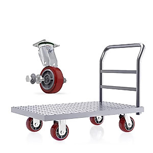 Platform Trucks Portable 2200Lbs Steel Push Dolly Platform Trucks with Mute Wheels, 35.6" x 23.6"x37.4" in Large Flatbed Heavy Duty Industrial Push Cart for Easy Storage Luggage Moving