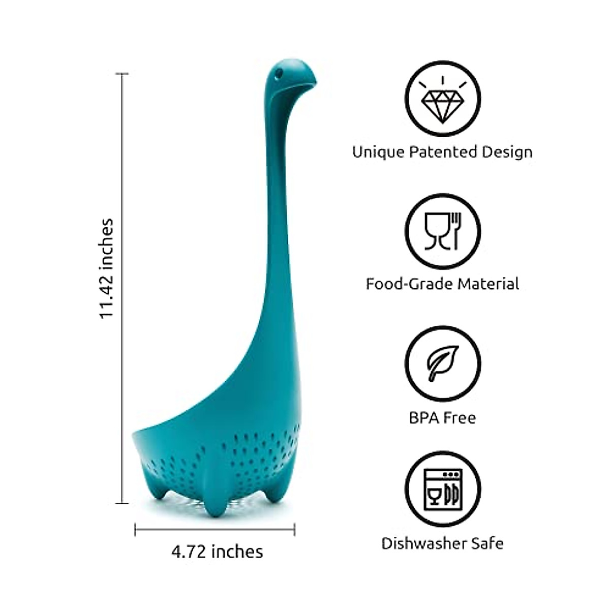 OTOTO Mamma Nessie Colander Spoon - Vegetable & Fruit Kitchen Strainer - Cooking Gadgets Pasta & Noodle Strainers for Kitchen - Small Kitchen Strainer - Dishwasher Safe & Food Grade Colander Strainer