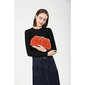 M10M15 Furry Purse Handbag for Women Winter Faux Fur Evening Bag Super Warm Purse Large Size Light weight for Party Orange