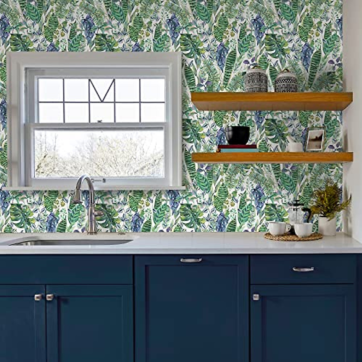 CHIHUT Green Leaf Wallpaper Peel and Stick Tropical Palm Leaf Wallpaper Self Adhesive Removable Greenery Wallpaper Botanical Contact Paper for Cabinets Walls Shelf Liner 17.7”x236” Vinyl Film