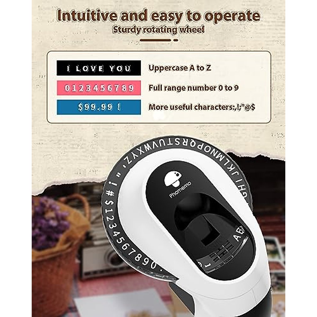 Phomemo E975 Embossing Label Maker Machine with Tapes, Retro Portable Embossed Label Printer Writer, Embosser Label Printer with 6 Rolls Embossing Tapes for Office Home Organization and DIY -Black