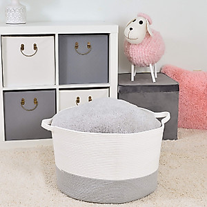 Large Blanket Basket | Cotton Rope Basket for Blankets Living Room | Size 21.7" x 21.7" x 13.8" | Large Basket for Blankets | Baby Laundry Basket |