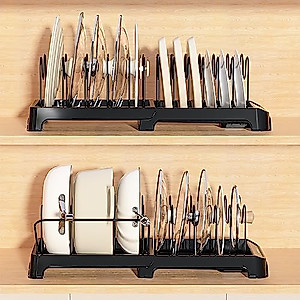 Hikinlichi Pot Lids Holders Expandable Pans Organizers Racks Cutting Board Racks Bakeware Platters Dishes Storage Stand 12 Adjustable Compartments Kitchen Countertop Pantry Cabinet Under Sink,Black
