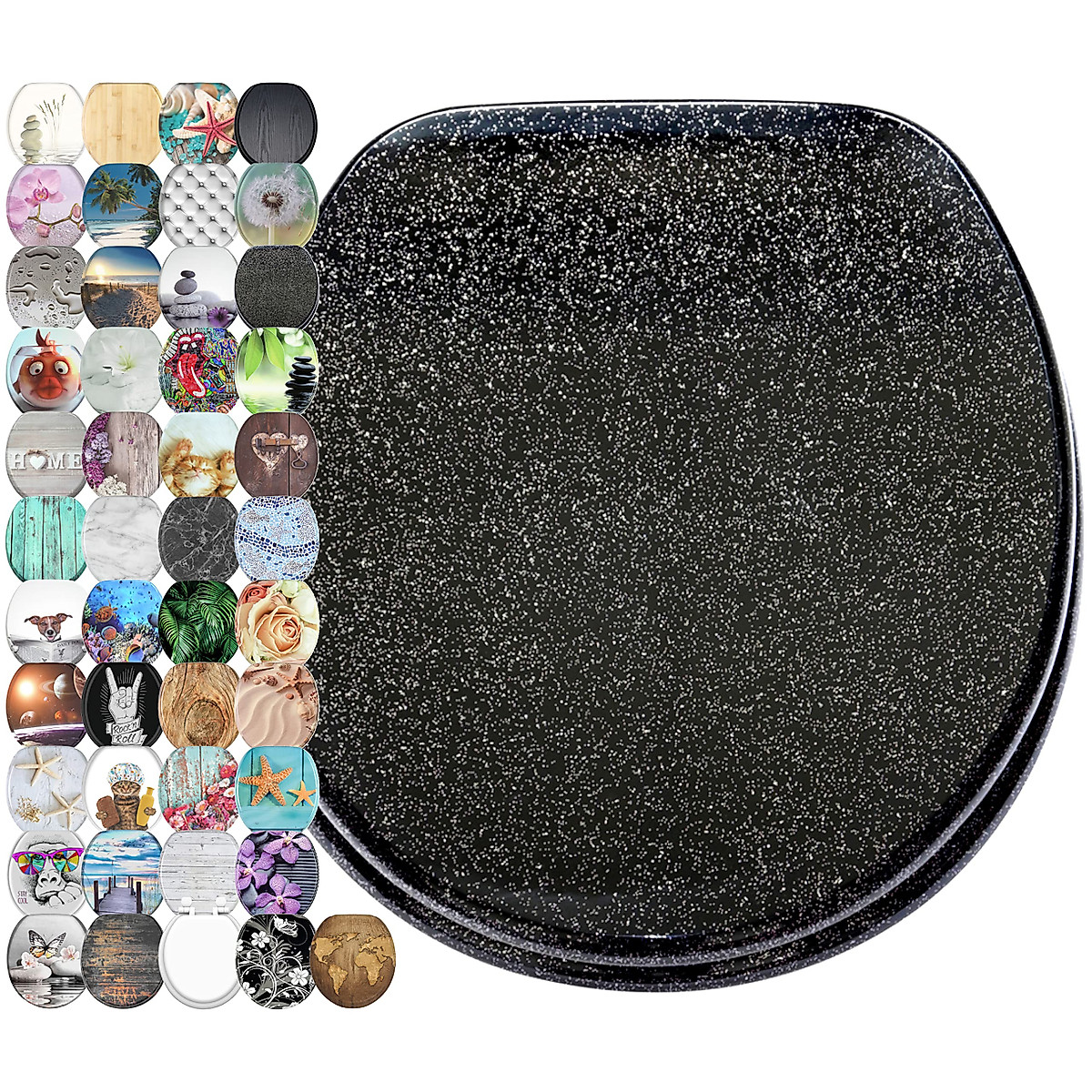 Sanilo ROUND, Silent Slow Close, Molded Wood, Adjustable Toilet Seat, Shower Cat