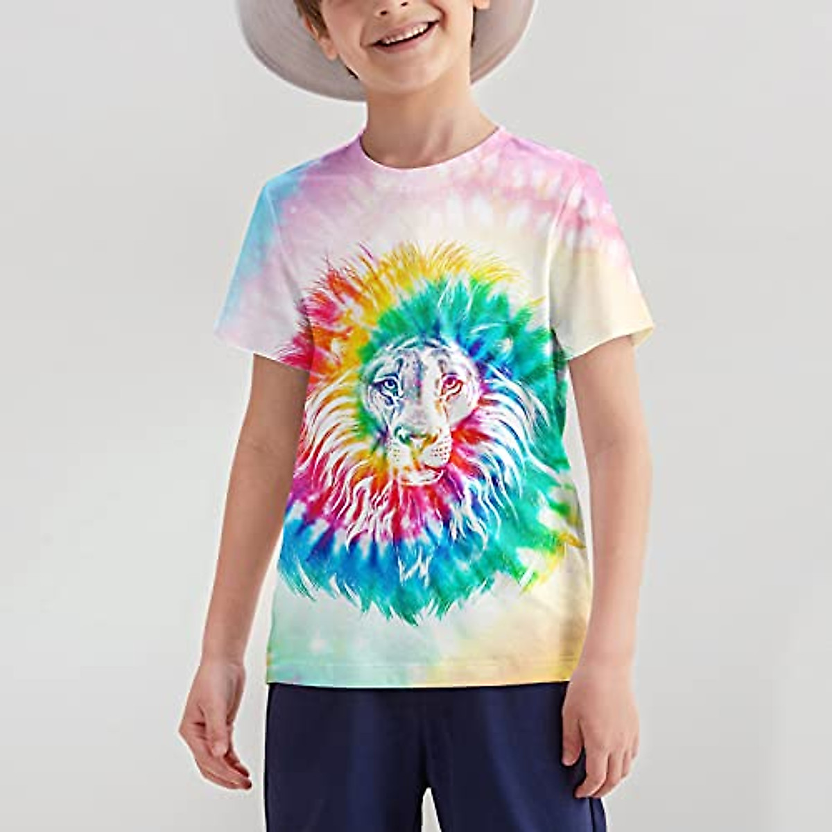 Hgvoetty Boys Colorful Shirt Unisex 3D Tie Dye T-Shirts for Girls Animal Top Tees for Kids 8-10 Years