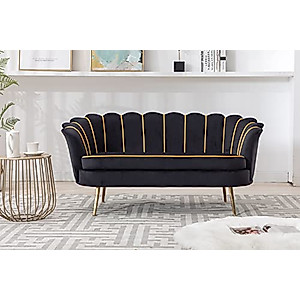 QHITTY Velvet Loveseat, 58'' Velvet Sofa Accent Couch Settee Upholstered Chair, 2 Seater Small Loveseat for Small Spaces, Living Room (Black)
