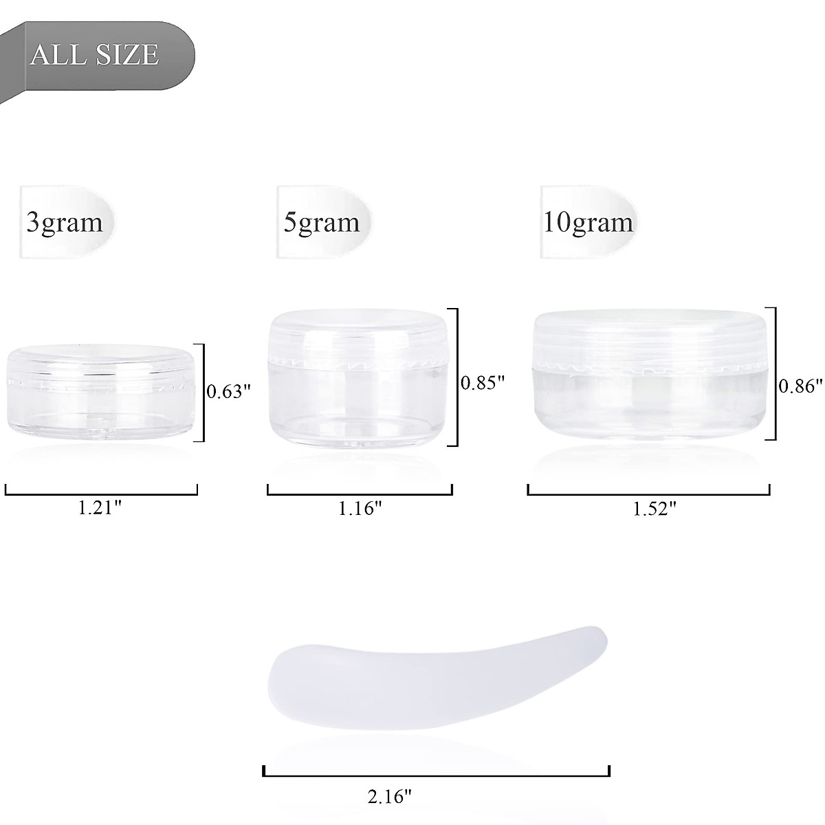 25PCS 5 Gram Sample Containers, 5ml Empty Jars with Lids, Small Cosmetic Containers, Mini Sample Jars with 2PCS Mini Spatulas for Make Up, Oils, Lotion, Powder, Paint, Jewelry, Lip Balms(Clear Lid)